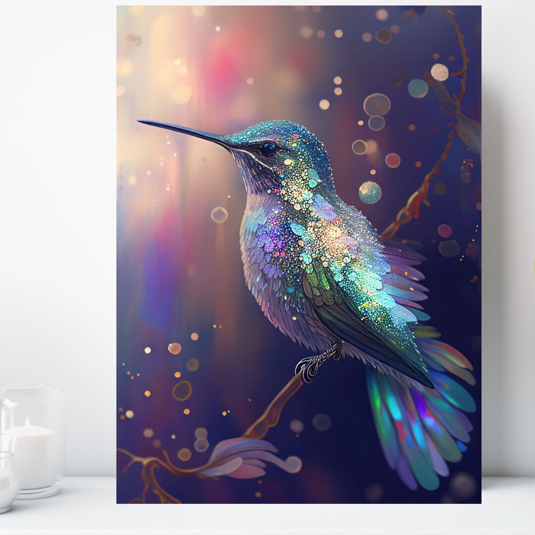 Holo Hummingbird Canvas Wall Art - Colorful Bird Art, Ready to Hang ...