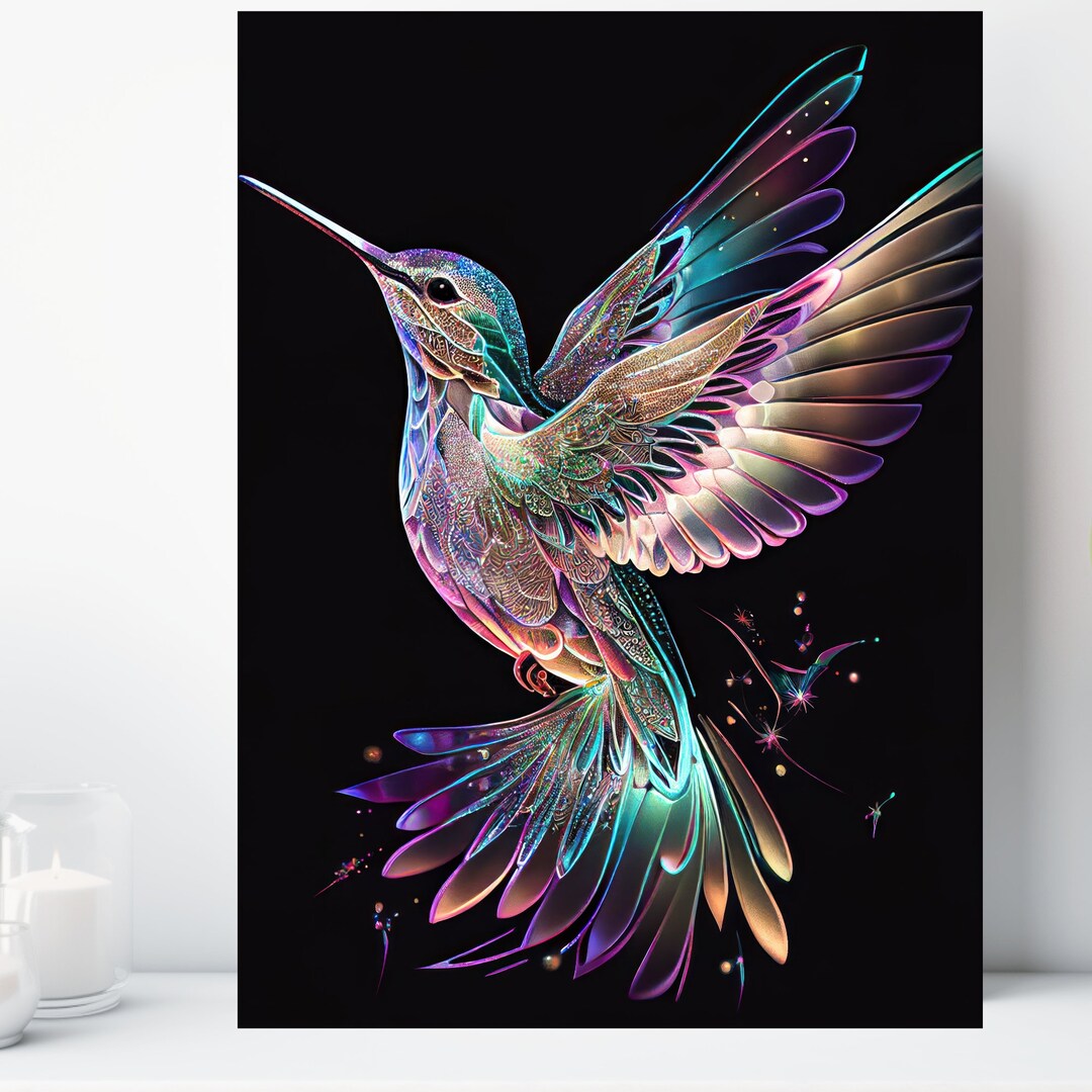 Holo Hummingbird Canvas Wall Art, Wrapped Canvas, Colorful Bird Art ...
