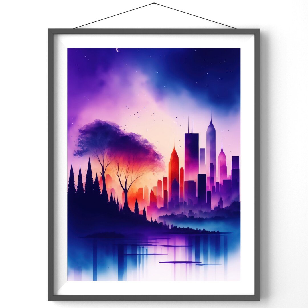 Watercolor Cityscape Poster, Matte Vertical Posters, Colorful City Wall ...