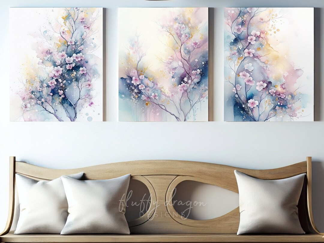 Cherry Blossom Digital Art, Tree Wall Art, Nature Wall Decor, Purple ...