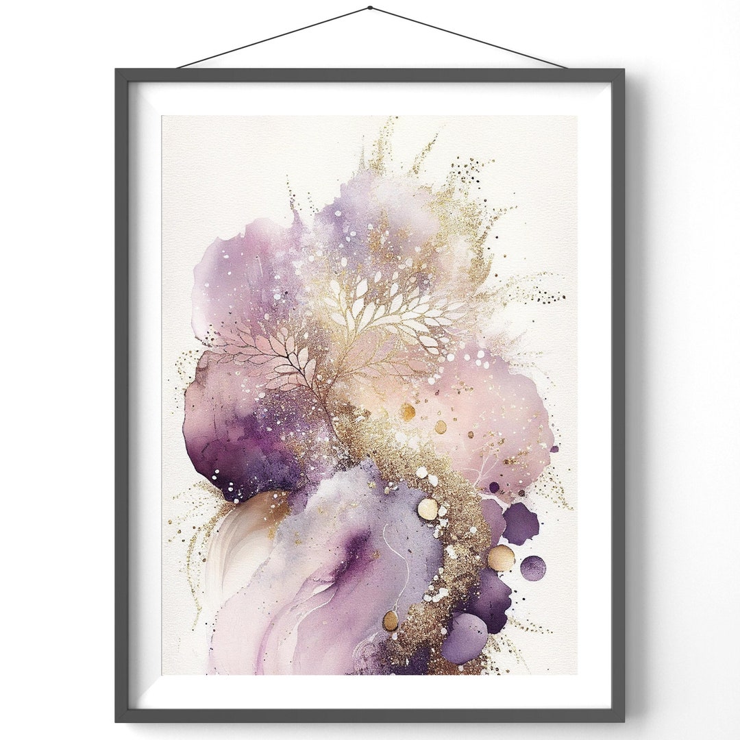 Purple Abstract Poster, Matte Vertical Posters, Gold Wall Art ...