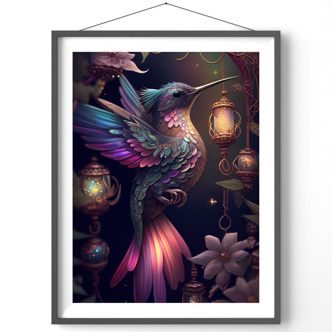 Hummingbird Poster | Colorful Bird Wall Art | Matte Vertical Print for ...