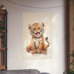Baby Tiger Cub Poster - Watercolor Wall Art for Nursery, Matte Vertical ...