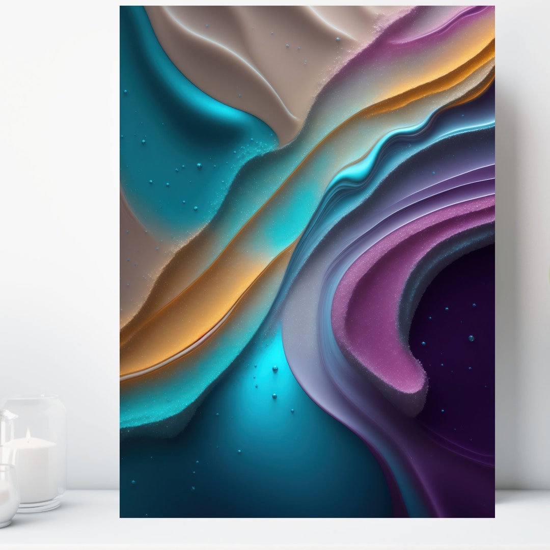 Marbled Abstract Canvas Wall Art, Wrapped Canvas, Colorful Geometrical ...