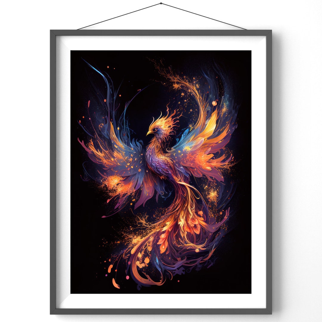 Neon Phoenix Poster, Matte Vertical Posters, Fantasy Wall Art, Fire ...