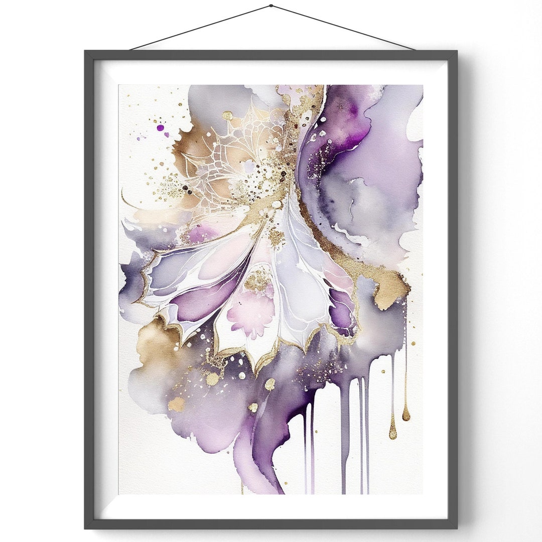 Purple Abstract Poster, Matte Vertical Posters, Gold Wall Art ...