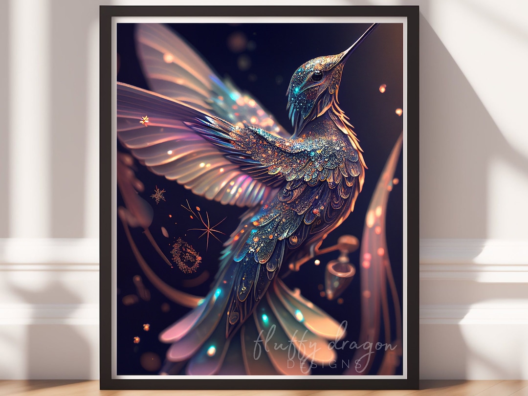 Celestial Hummingbird Art - Fantasy Bird Wall Decor - Cosmic Nature ...
