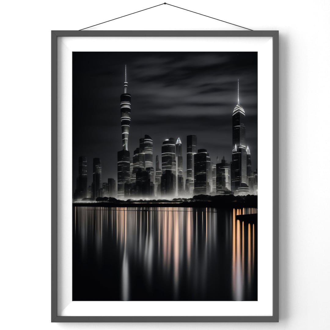 Cityscape Poster - Watercolor Black & White City Wall Art, Matte ...
