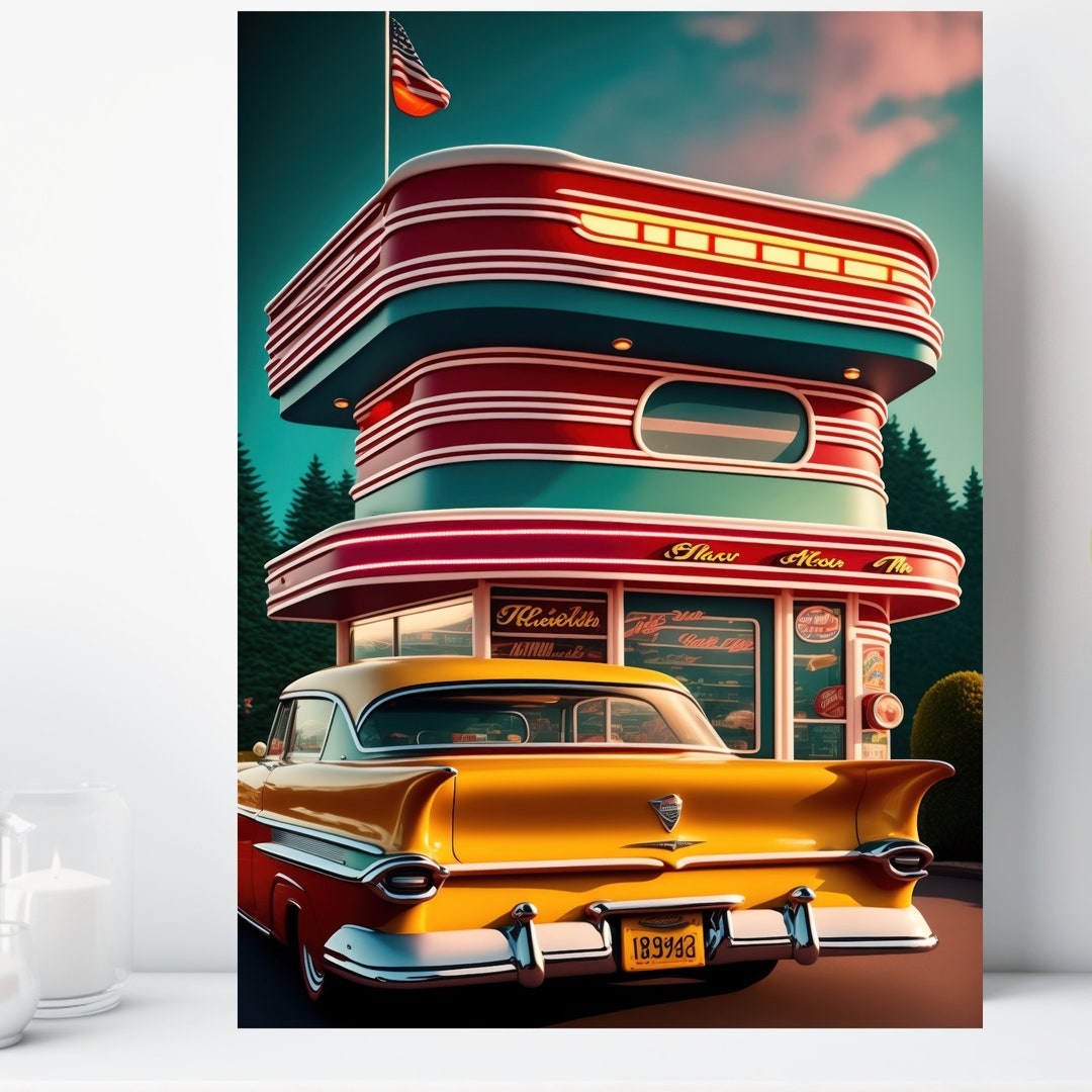 1950s Retro Canvas Print, Wrapped Canvas, 50s Wall Art, Ready to Hang ...