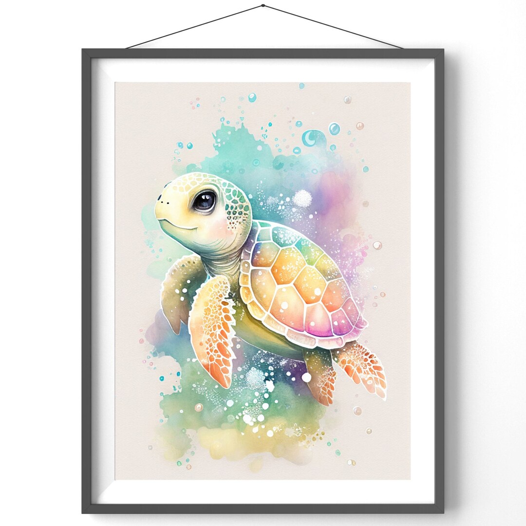 Watercolor Sea Turtle Poster, Matte Vertical Posters, Watercolor Wall ...