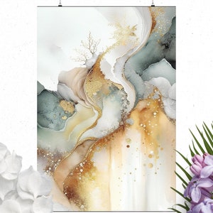 Earth Tone Abstract Poster | Matte Vertical Wall Art | Watercolor Green ...