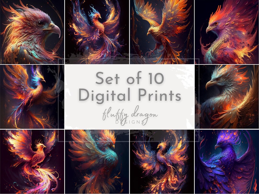 Phoenix Wall Art, Fantasy Art, Rising Phoenix Bird Art, Vibrant ...