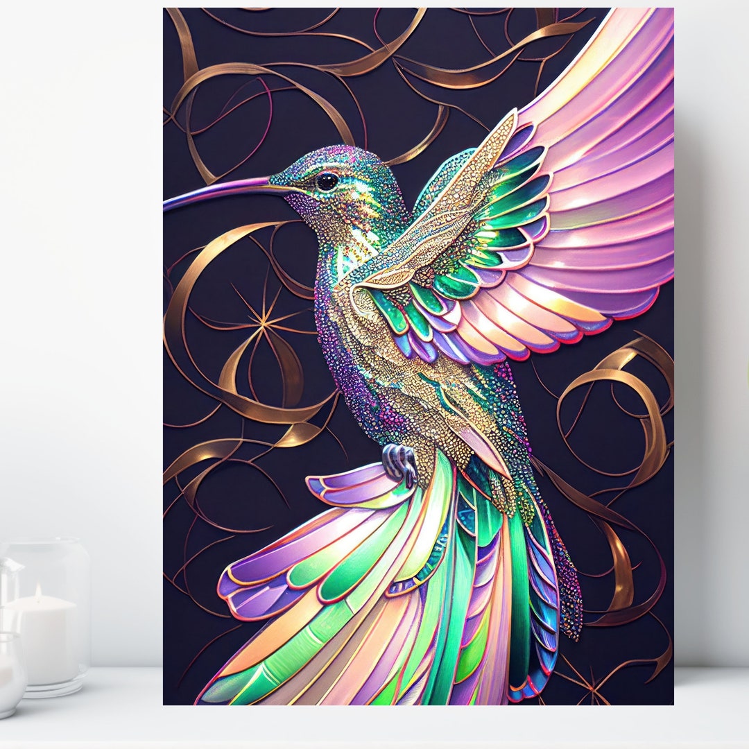 Holo Hummingbird Canvas Wall Art | Colorful Bird Art, Wrapped Canvas ...
