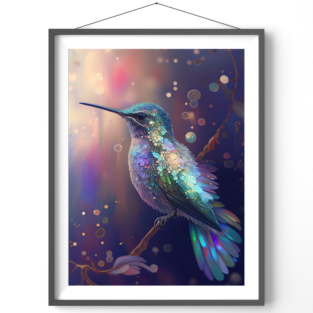 Holographic Hummingbird Poster, Matte Vertical Posters, Bird Wall Art ...