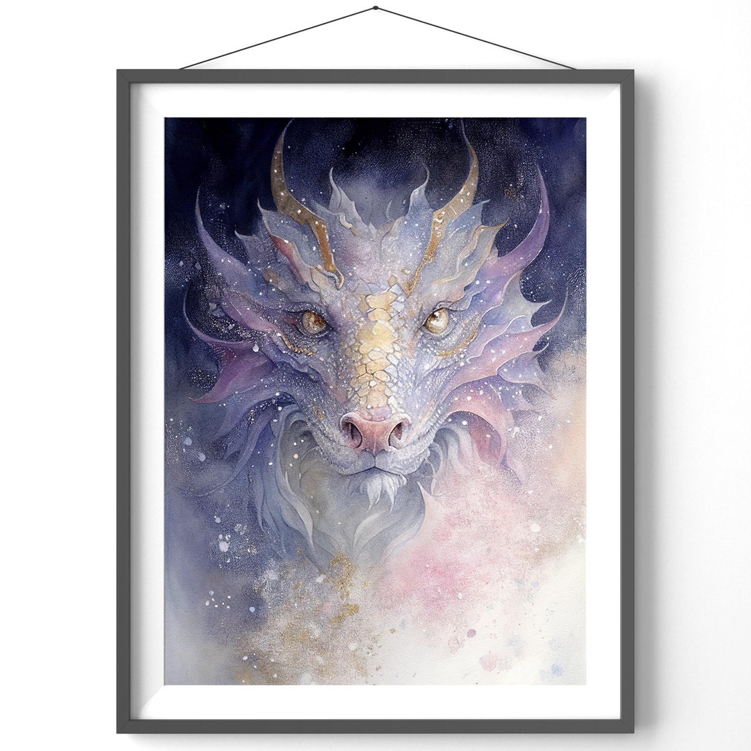 Watercolor Poster - Dragon Wall Art, Fantasy Print, Matte Vertical ...