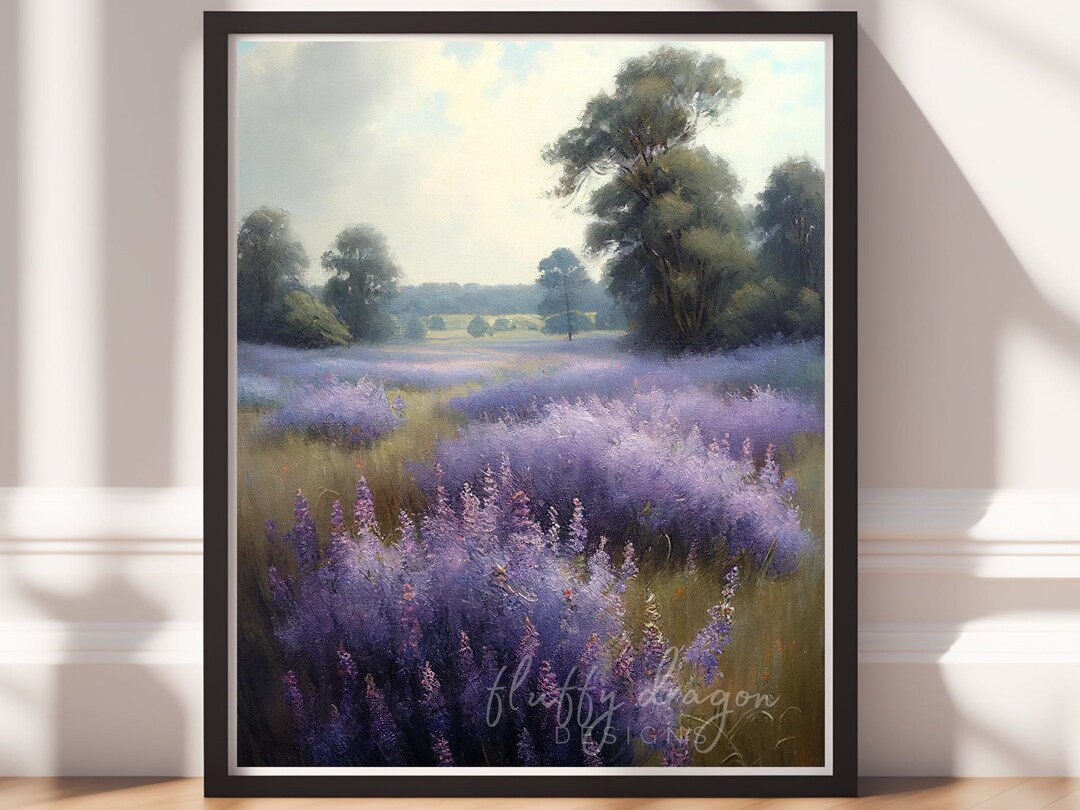Vintage Lavender Field Art Print: Floral Landscape (digital Download ...