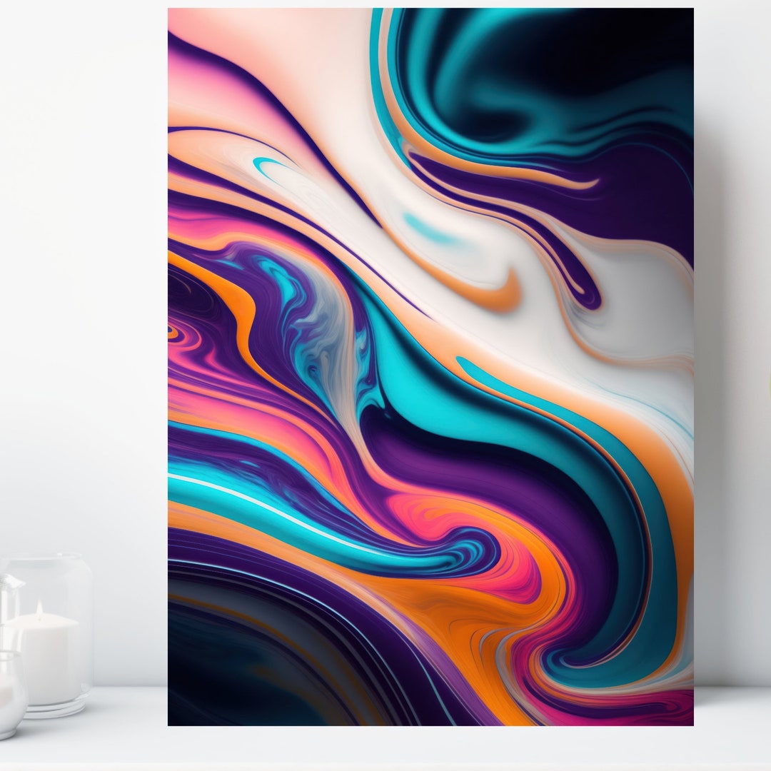 Marbled Abstract Canvas Wall Art, Wrapped Canvas, Colorful Geometrical ...