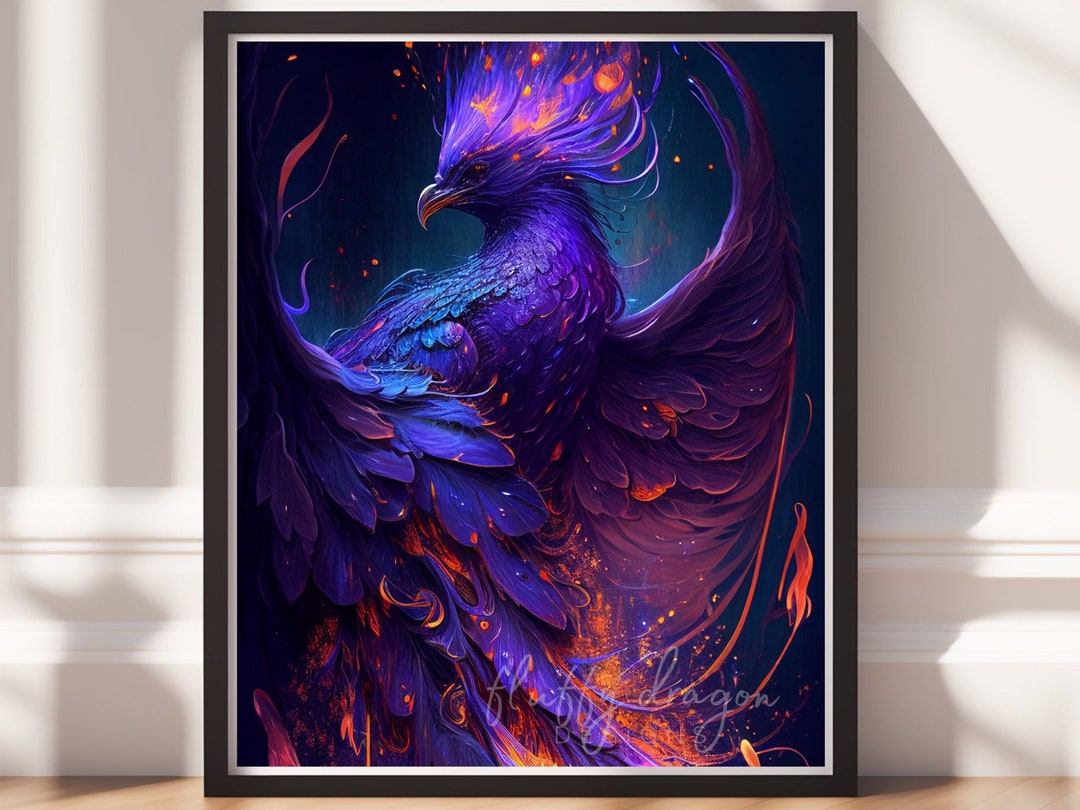 Neon Phoenix Digital Art Print, Downloadable Print, Colorful Fantasy ...