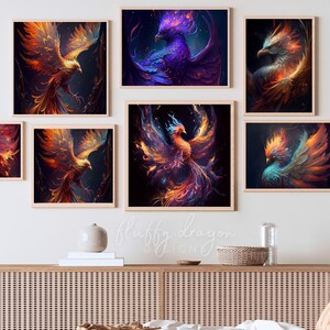 Phoenix Wall Art, Fantasy Art, Rising Phoenix Bird Art, Vibrant ...