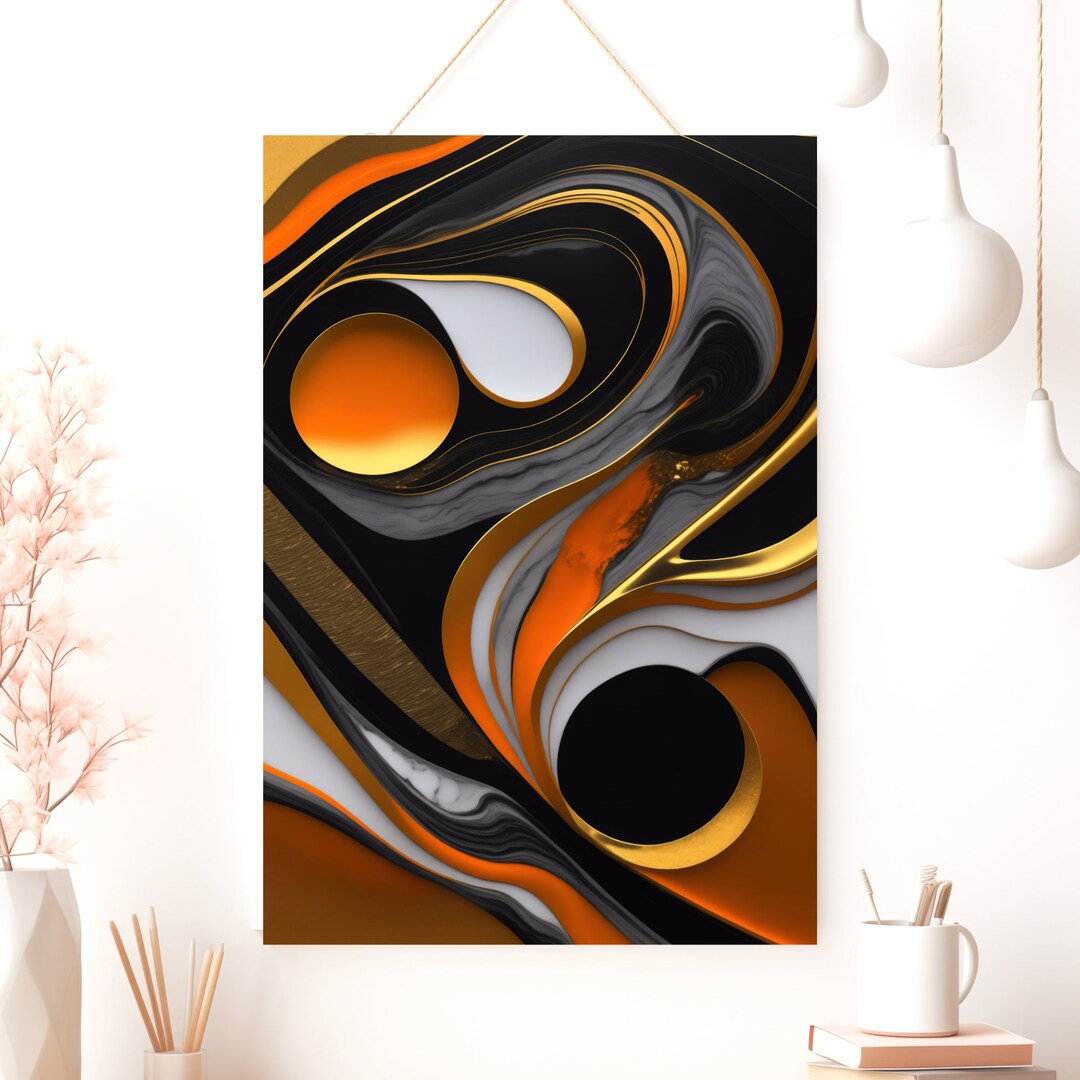 Orange Gold Abstract Art Print: Modern Vertical Poster - Etsy