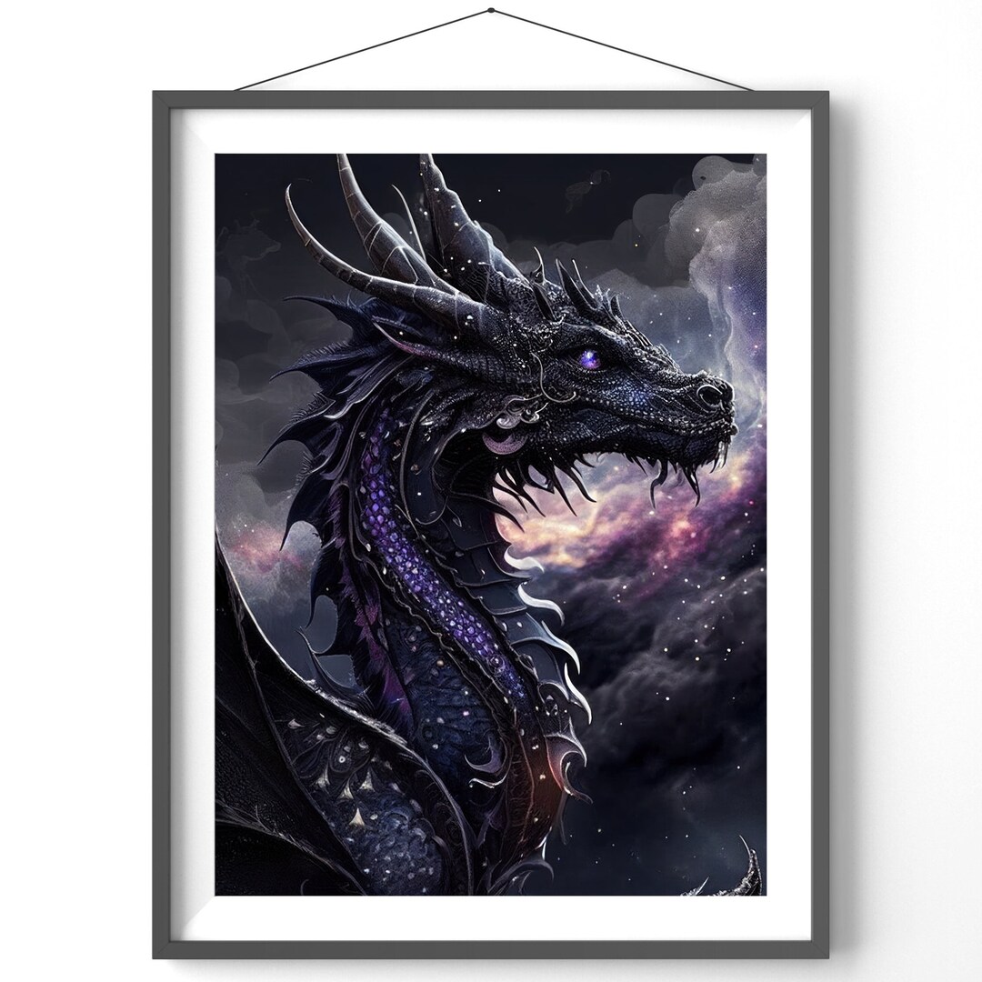 Black Dragon Poster, Matte Vertical Posters, Fantasy Wall Art, Dragon ...