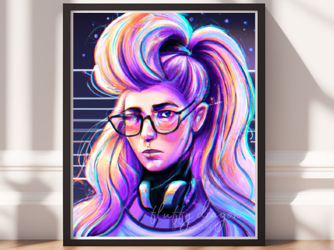 Retro Gamer Girl Art Print: Colorful Video Game Room Decor (digital ...