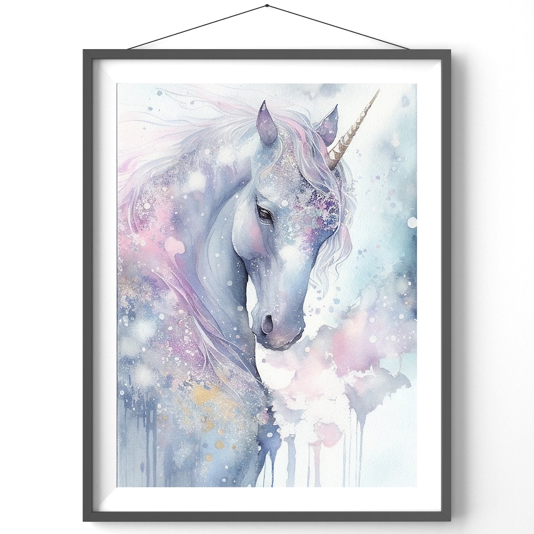 Unicorn Watercolor Poster | Fantasy Wall Art, Matte Vertical Print for ...