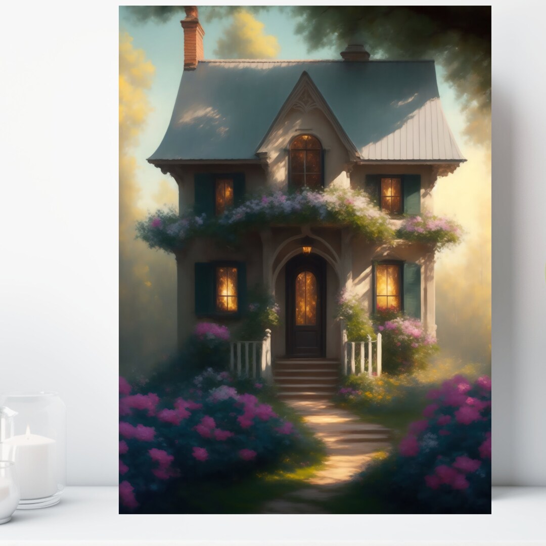 Vintage Cottage Canvas Print, Cottagecore Wall Art, Ready to Hang ...