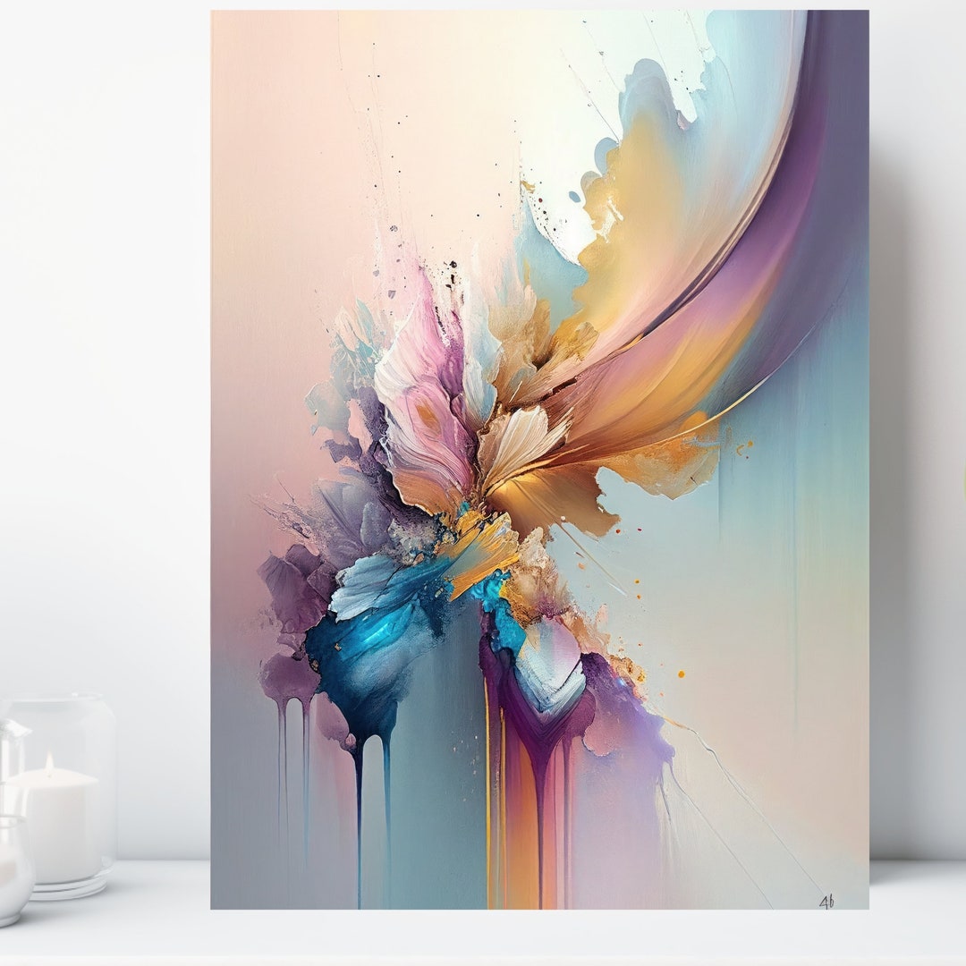 Marbled Abstract Canvas Wall Art, Wrapped Canvas, Colorful Geometrical ...