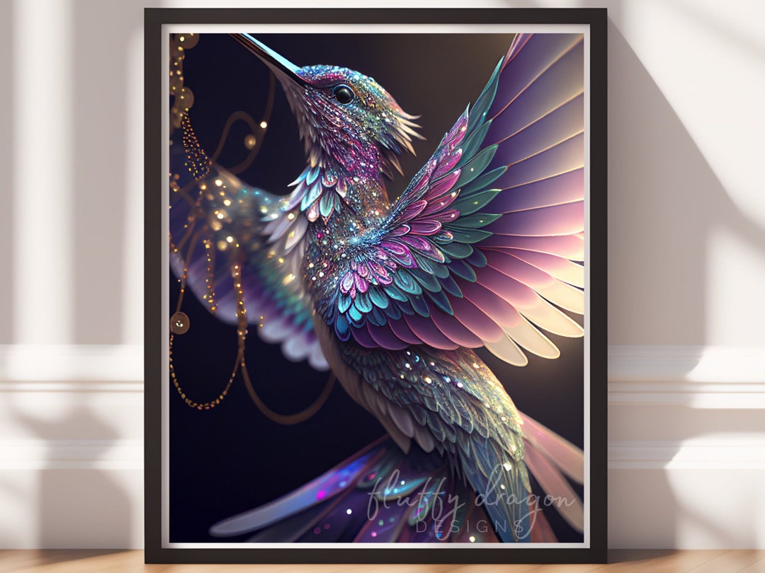 Enchanted Hummingbird Wall Art - Fantasy Bird Digital Print, Celestial ...