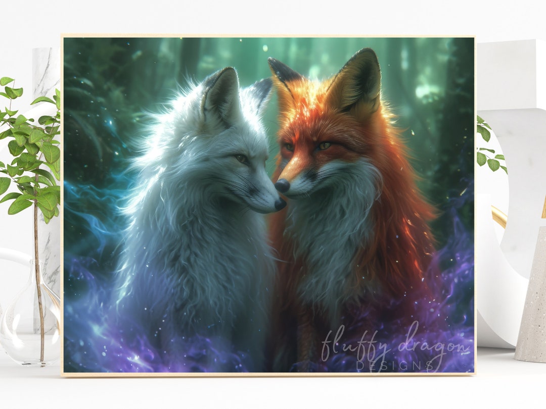 Mystical Fox Pair Art - Digital Download, Enchanted Forest Foxes ...