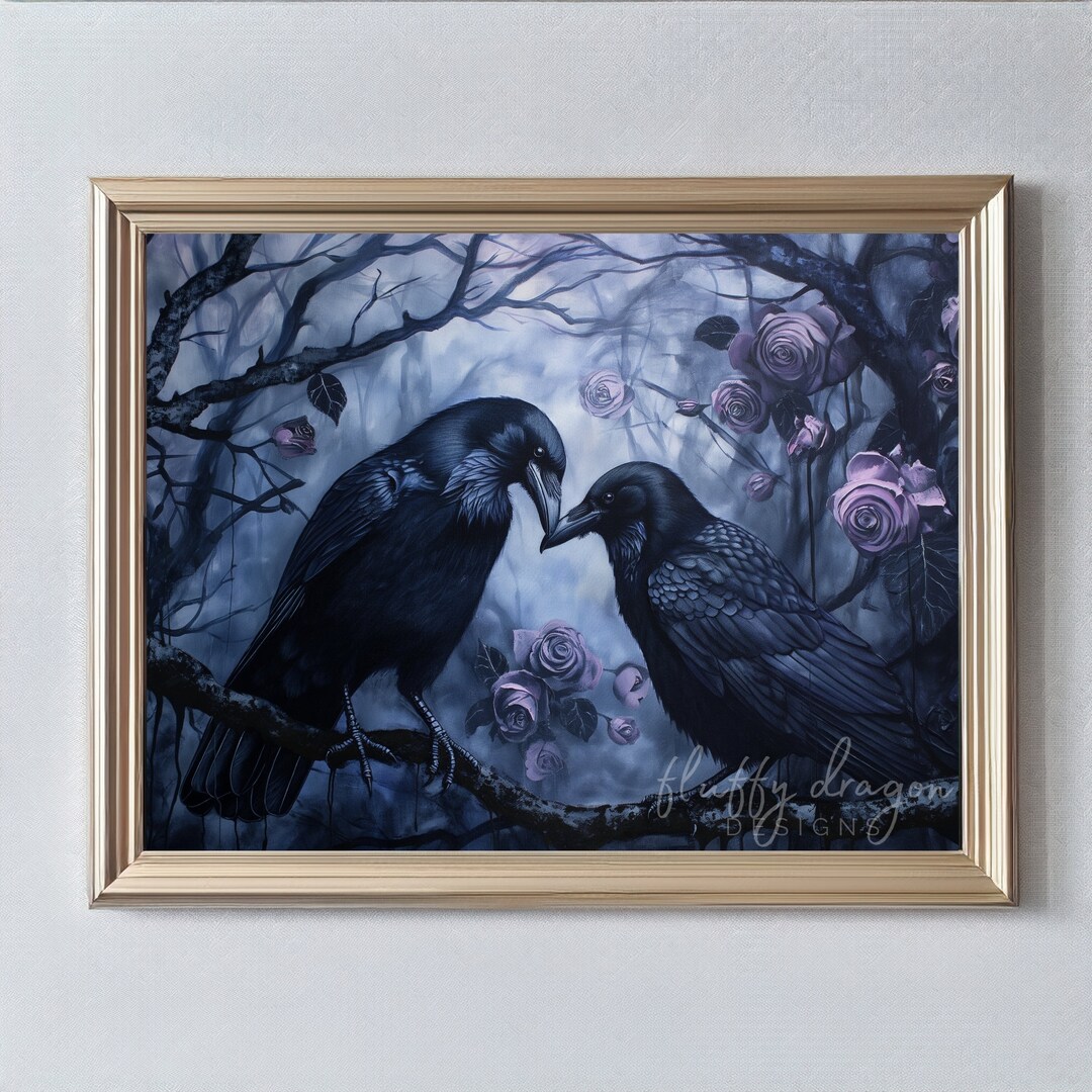 Raven Love Digital Print Instant Download Romantic Art Dark Wall Decor ...