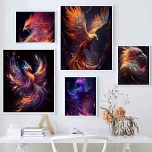 Phoenix Wall Art, Fantasy Art, Rising Phoenix Bird Art, Vibrant ...