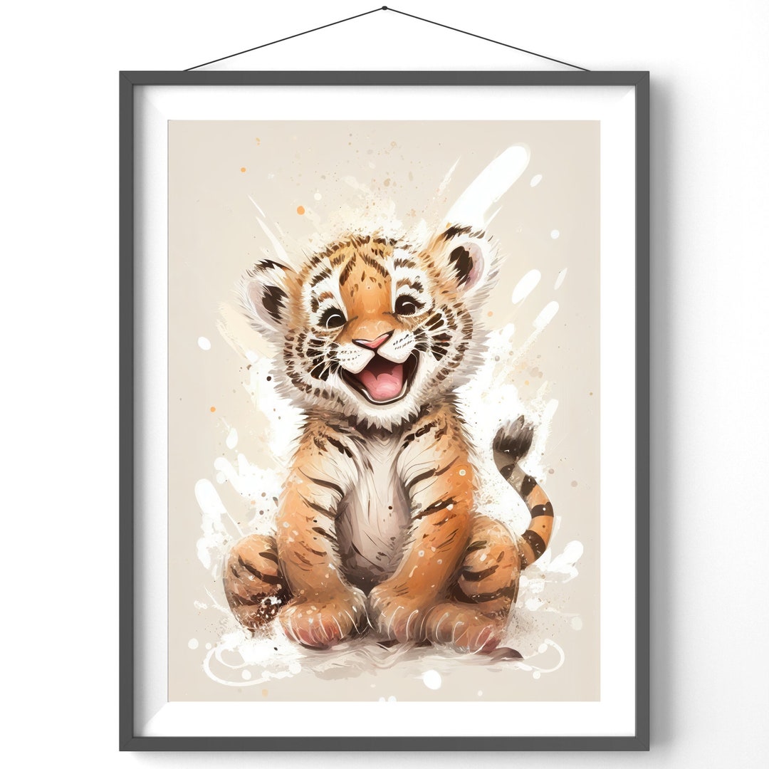 Baby Tiger Cub Poster - Watercolor Wall Art for Nursery, Matte Vertical ...