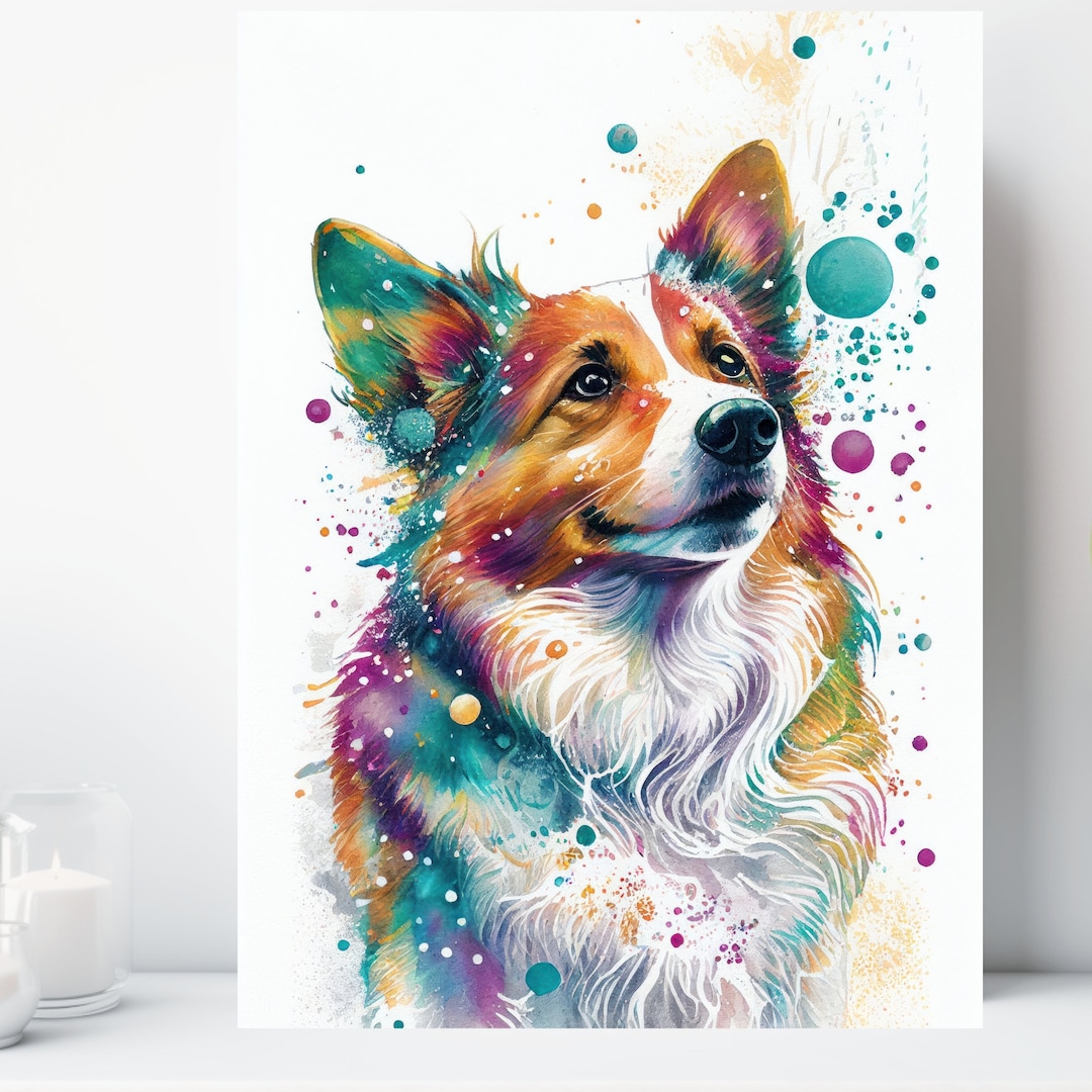 Aquarelle Corgi toile Wall Art, toile enveloppée, Art animalier mignon ...