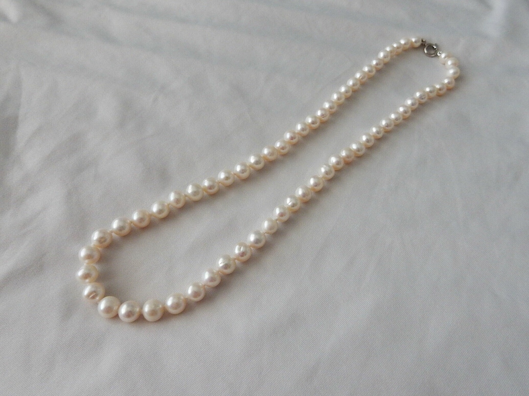 Freshwater Pearl Necklace, Classic Pearl Necklace Hand Knotted 925 ...