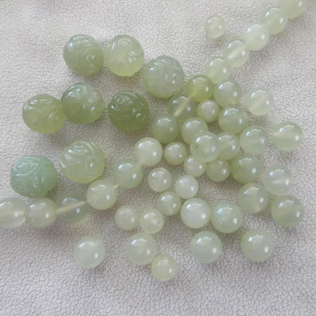 Serpentine Jade Stone Beads, Smooth Round or Large Carved Bead, 7.6mm ...