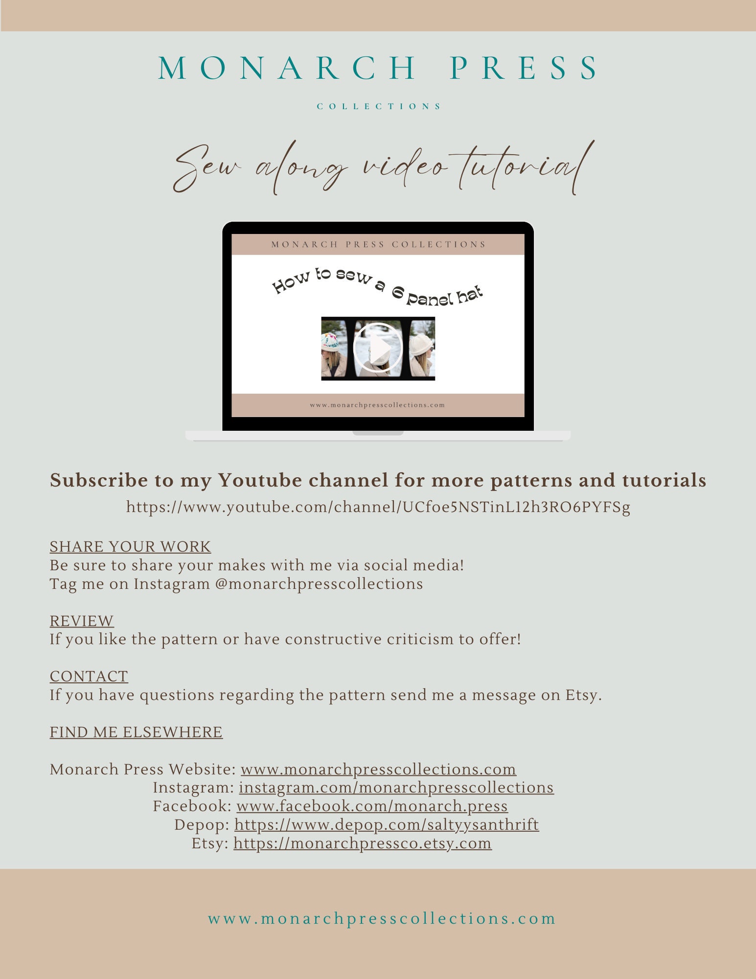 6 Panel Hat PDF Sewing Pattern for DIY Sewing and Crafting Free Follow ...