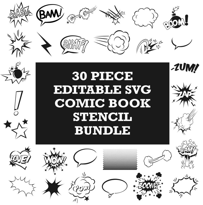 30 Piece Bundle, Pop Art Stencils, Comic Book Stencils. Superhero ...