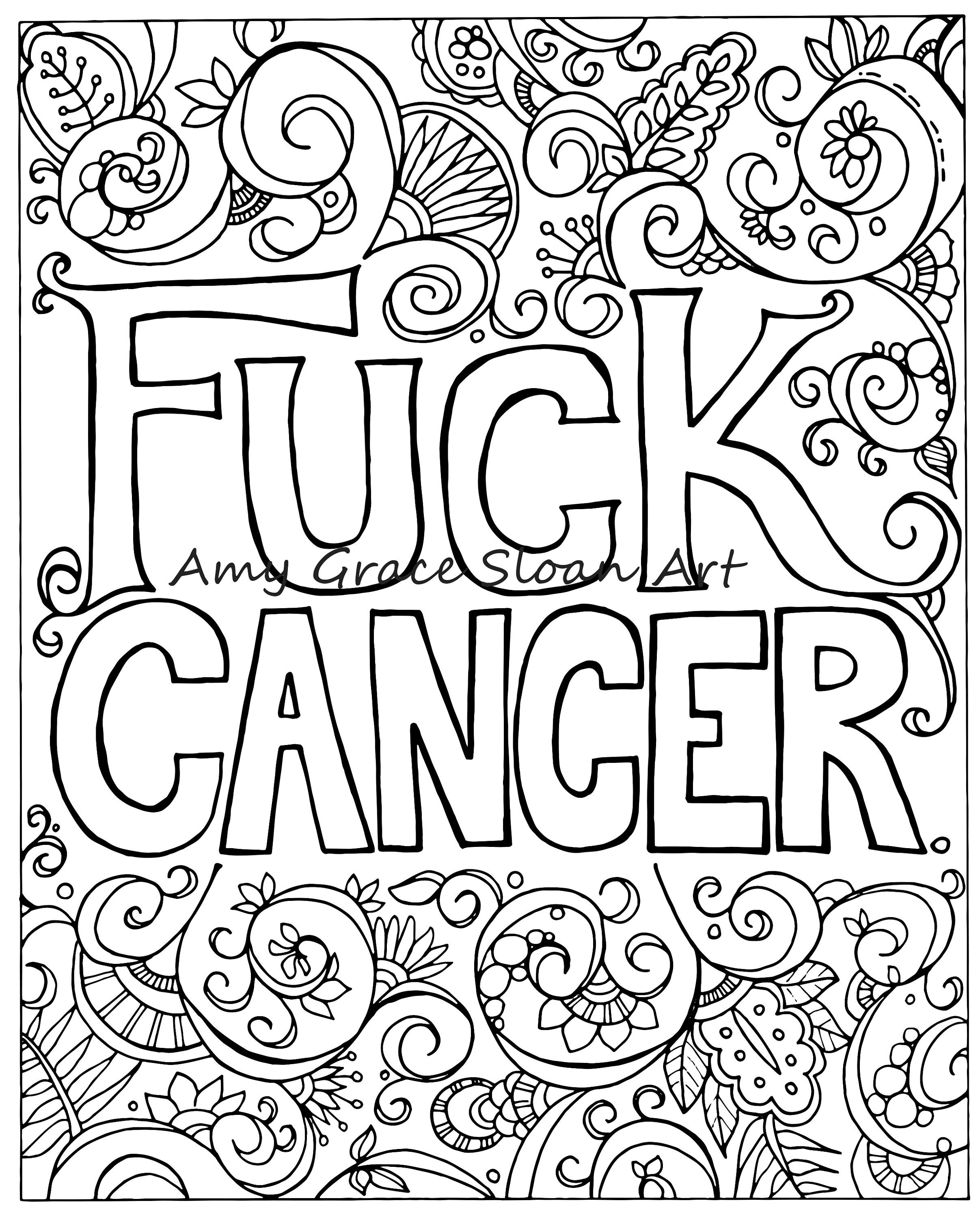 Fuck Cancer Coloring Page Etsy