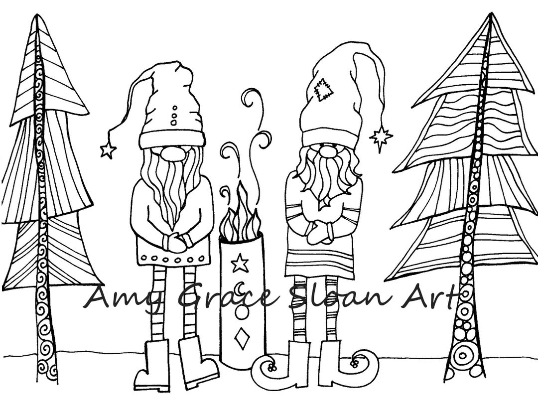 Two Gnome Friends Coloring Page - Etsy