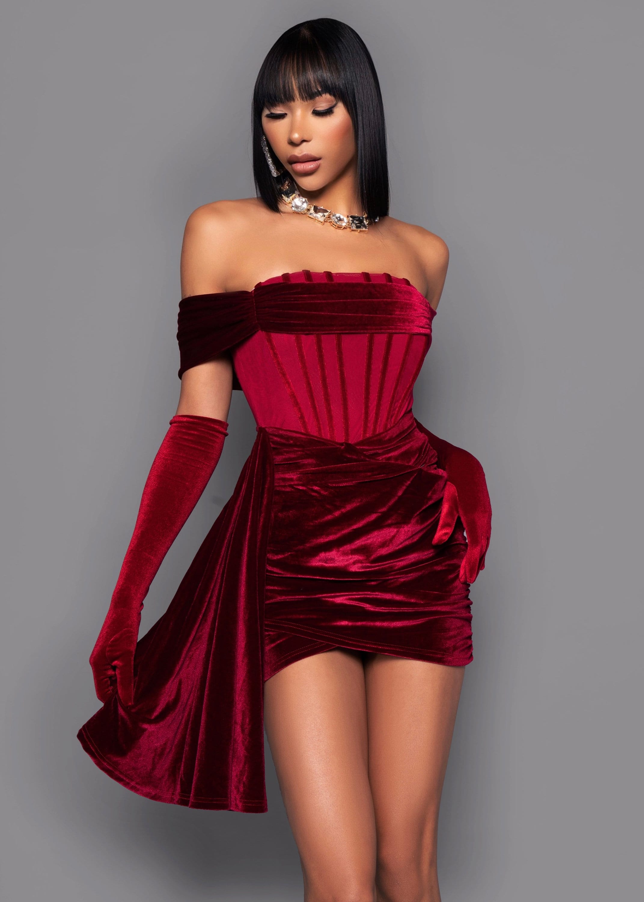 Red Velvet Draped Corset Mini Dress - Etsy