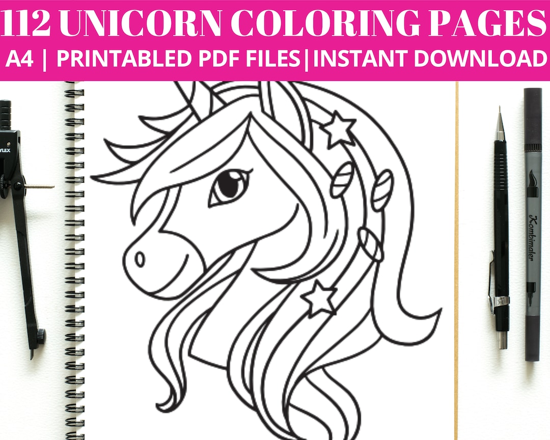 112 Unicorn Colouring Book Pages, Colouring Sheets - Unicorns With ...