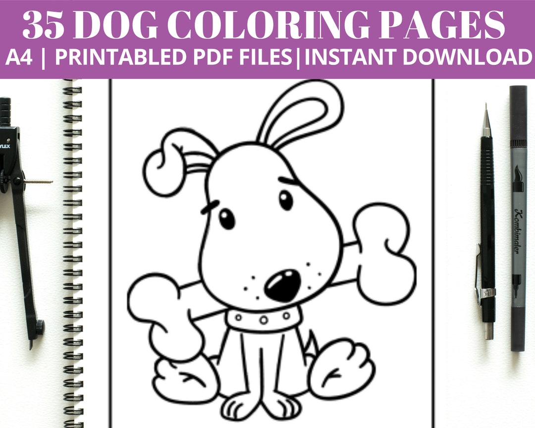 35 Adorable Dog Coloring Pages Bundle, Dog Lover Printables, Dog Owner ...