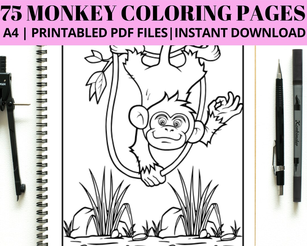 70+ Jungle Monkey Coloring Pages - Monkey Coloring Book for Kids Boys ...