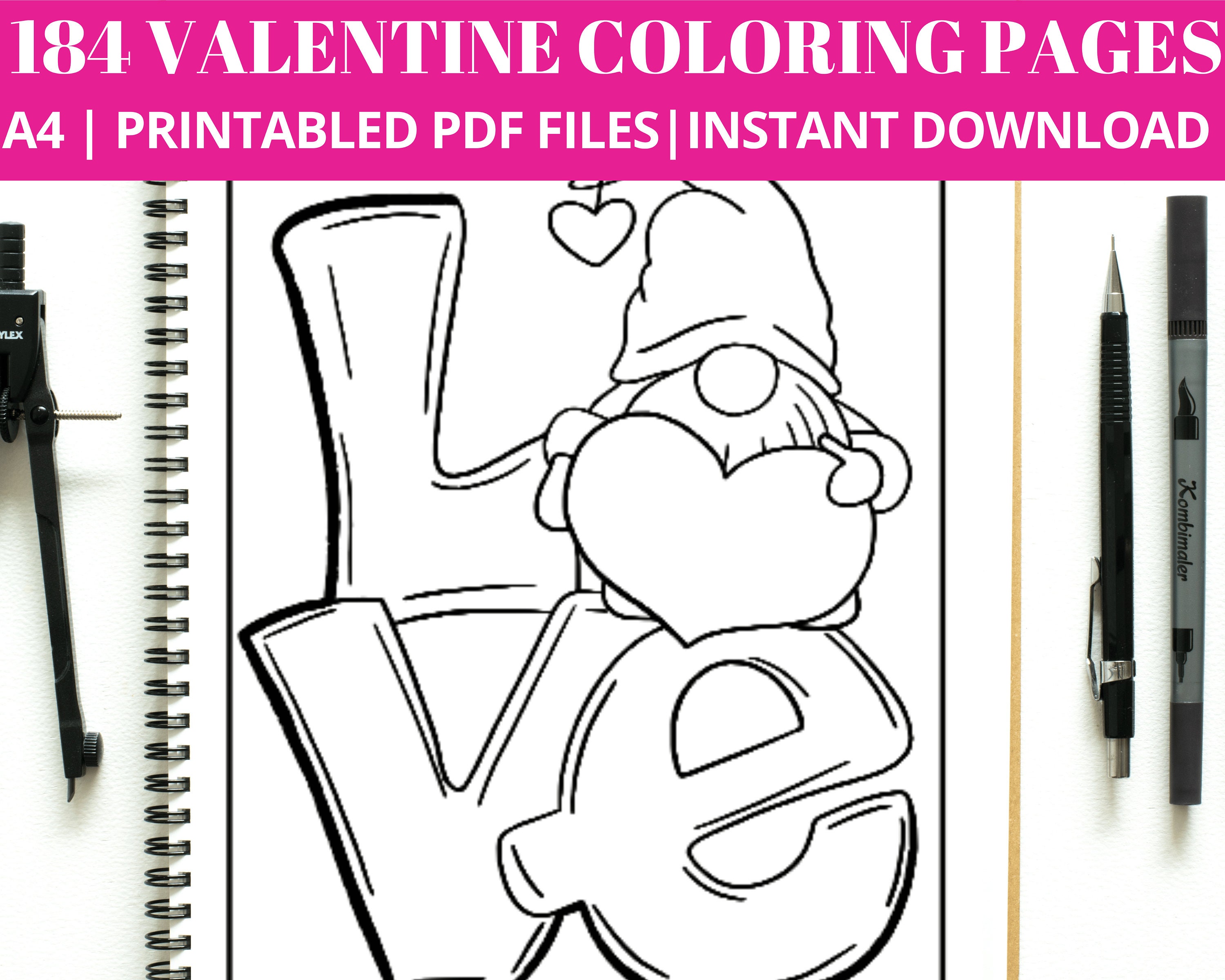 180+ Valentine's Day Coloring Page Set - Valentine's Day Kids Activity ...