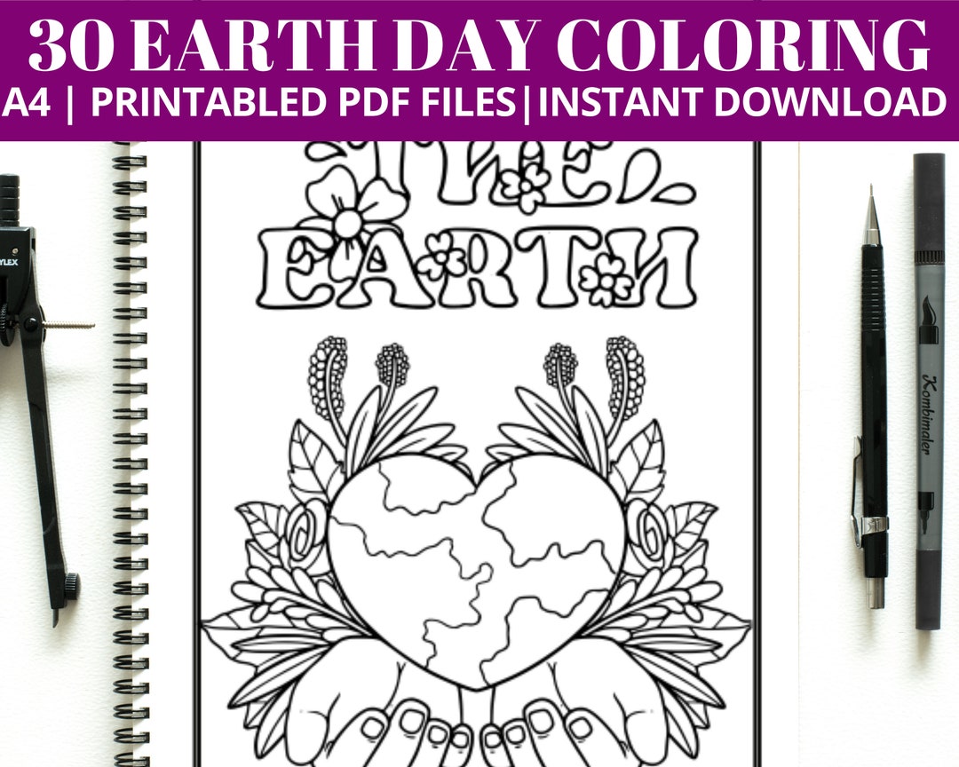 30 Earth Day Coloring Page PRINTABLE, Nature Activity, Planet Earth ...