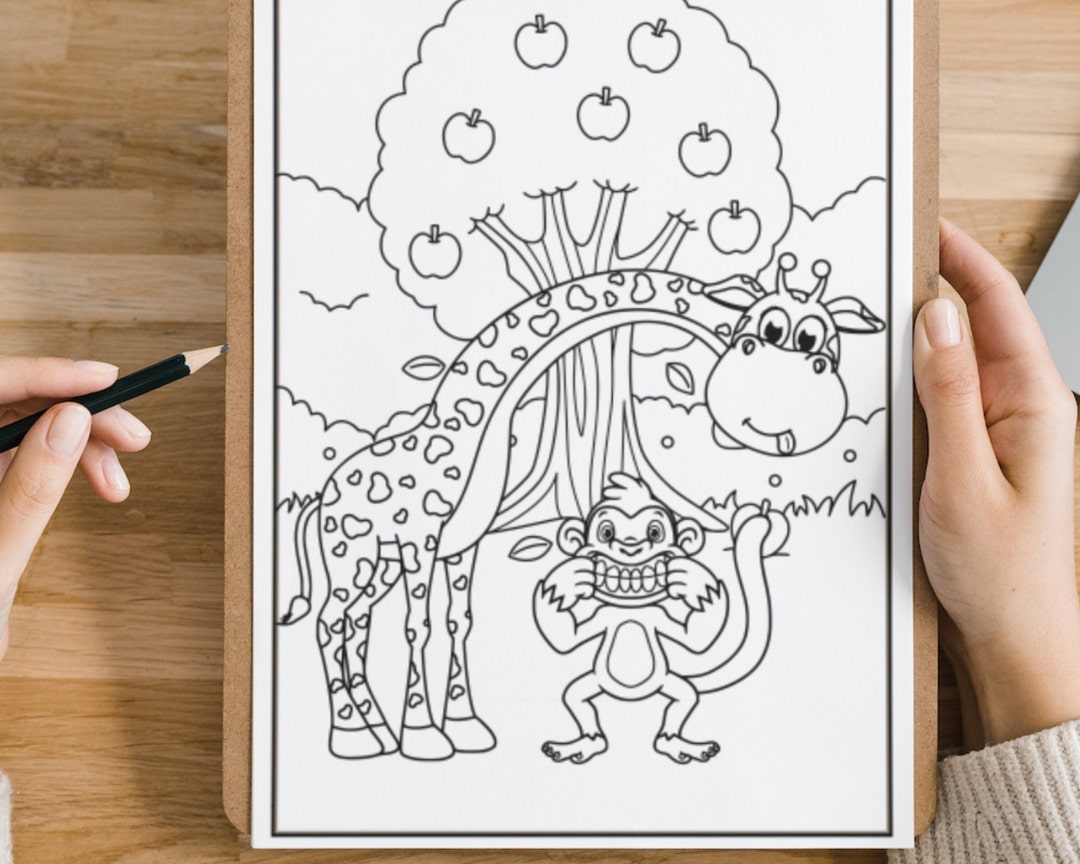 20 Cute Giraffe Coloring Page Book, Woodland Wildlife Animals, Animal ...