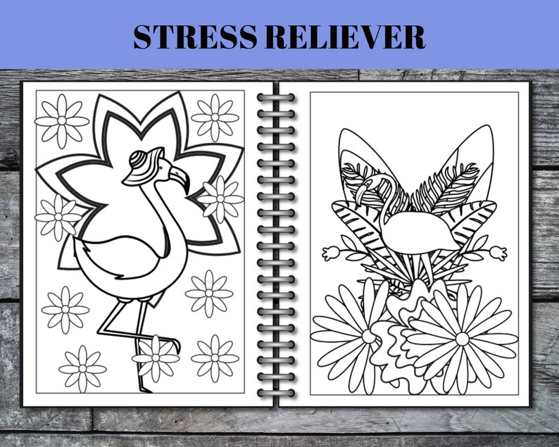 Printable Flamingo Coloring Book, Stress Relief Activity (digital ...