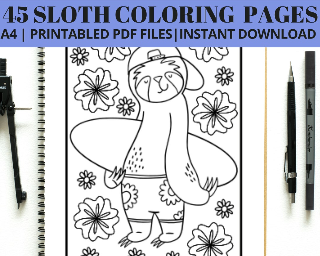45 Sloth Coloring Pages – Relaxing Animal Theme (digital Download) - Etsy